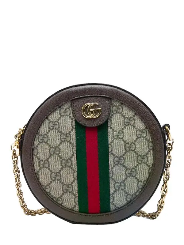Gucci 2016-2026 Mini Gg Supreme Web Ophidia Round Crossbody Bag - Neutrals