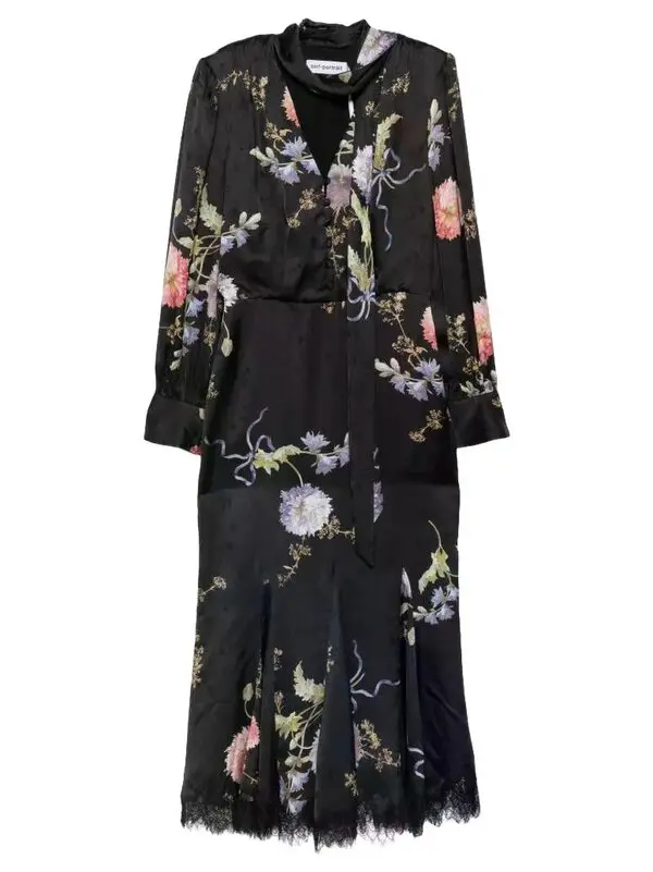 SELF-PORTRAIT Floral-print Lace-trim Midi Dress - Black