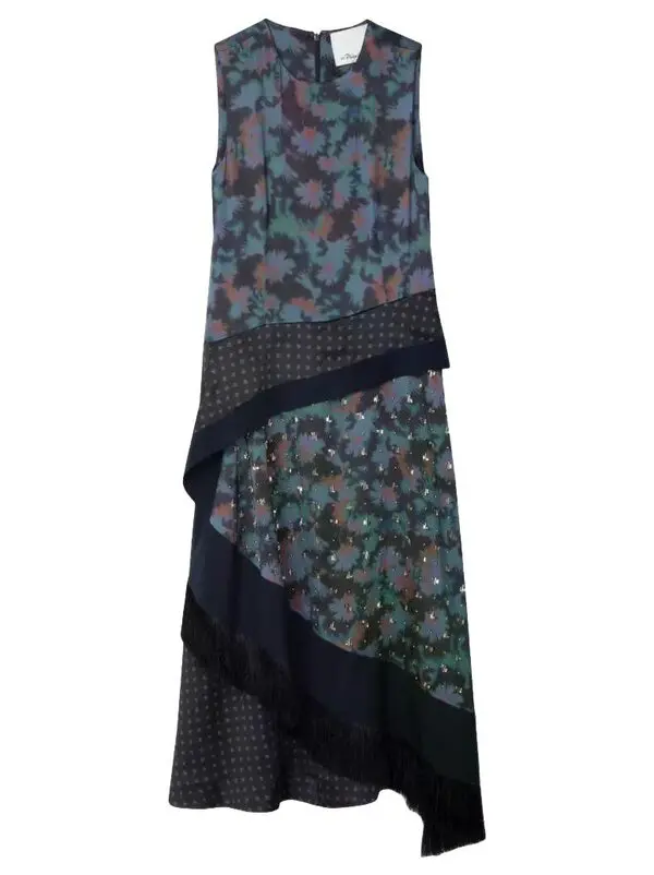 3.1 Phillip Lim Desert Flower Layered Asymmetric Midi Dress - Blue