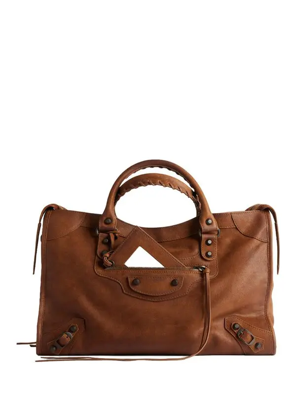 Balenciaga Borsa Le City Media In Pelle Vintage - Brown
