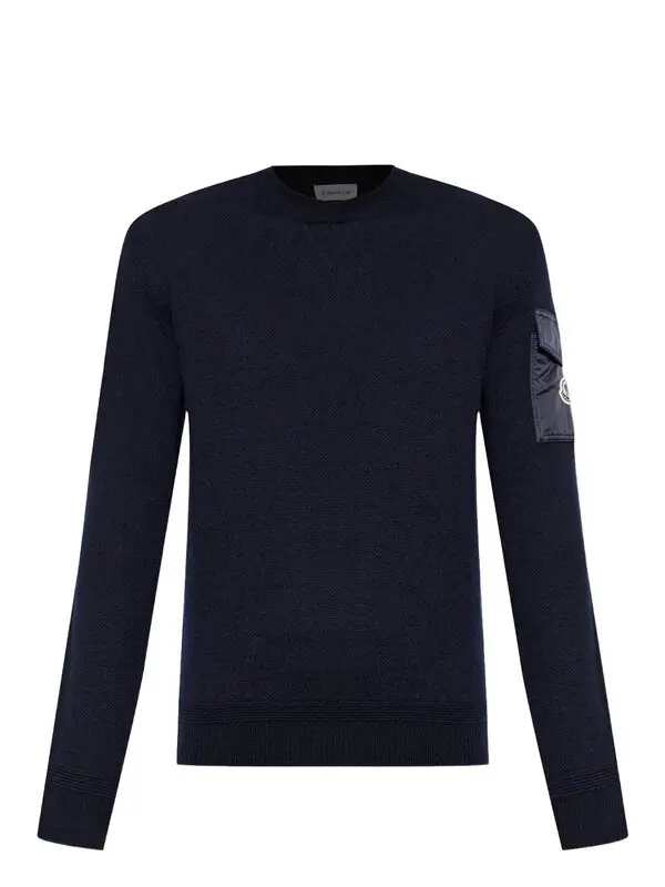 Moncler Maglione In Lana Con Tasca Patch - Blue