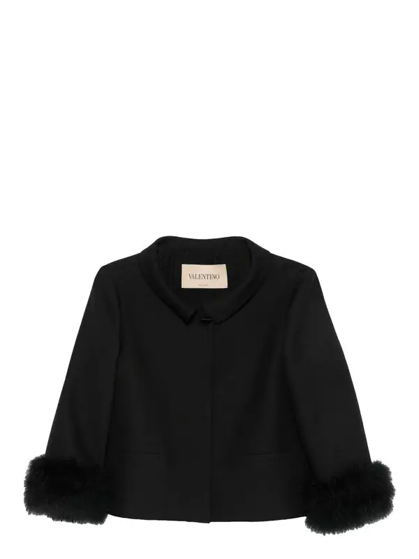 Valentino Garavani Giacca Crop In Lana E Seta Con Piume - Black