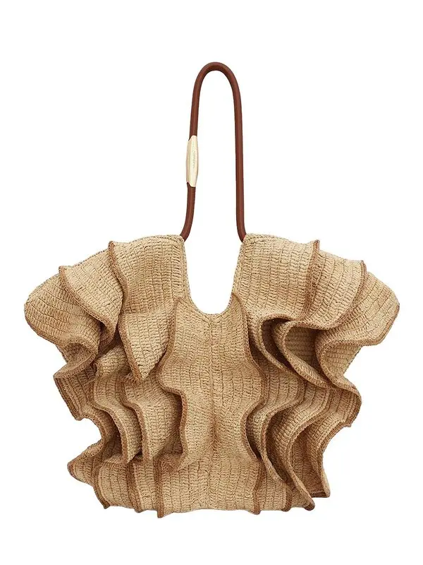 Zimmermann Raffia Tote Bag With Embroidery And Double Leather Handles - Beige