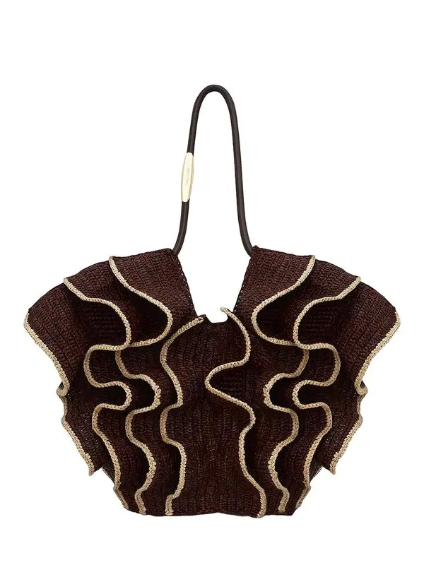 Zimmermann Raffia Tote Bag With Embroidery And Double Leather Handles - Brown