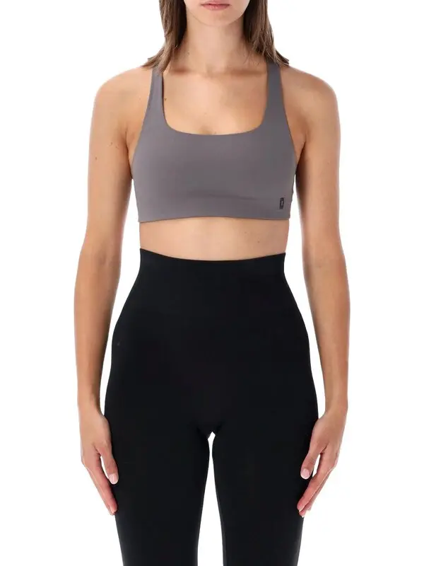On Cropped Technical Fabric Sports Top With Criss-cross Straps - Grey