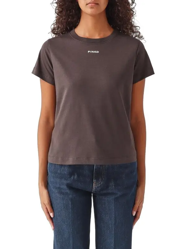 Pinko Cotton Short-sleeve T-shirt With Contrast Logo - Dark