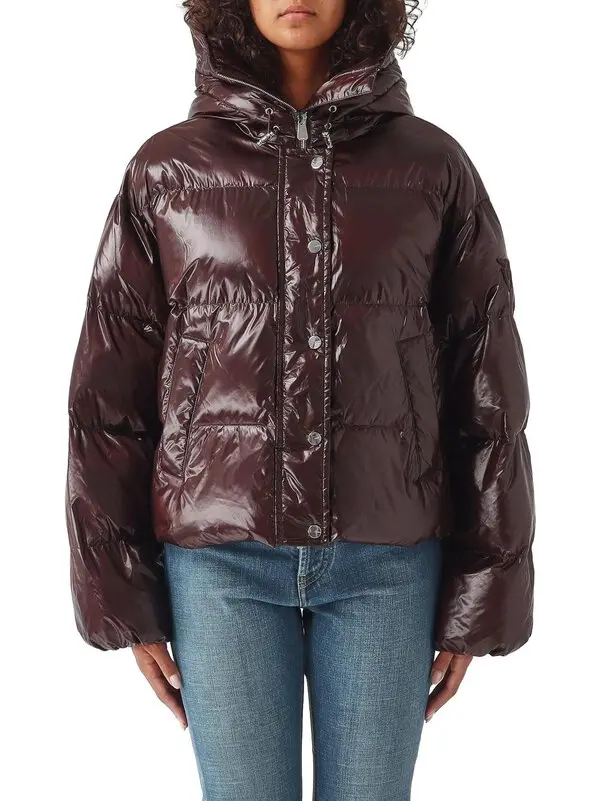 Pinko Impasto Short Quilted Nylon Puffer Jacket With Hood - Dark
