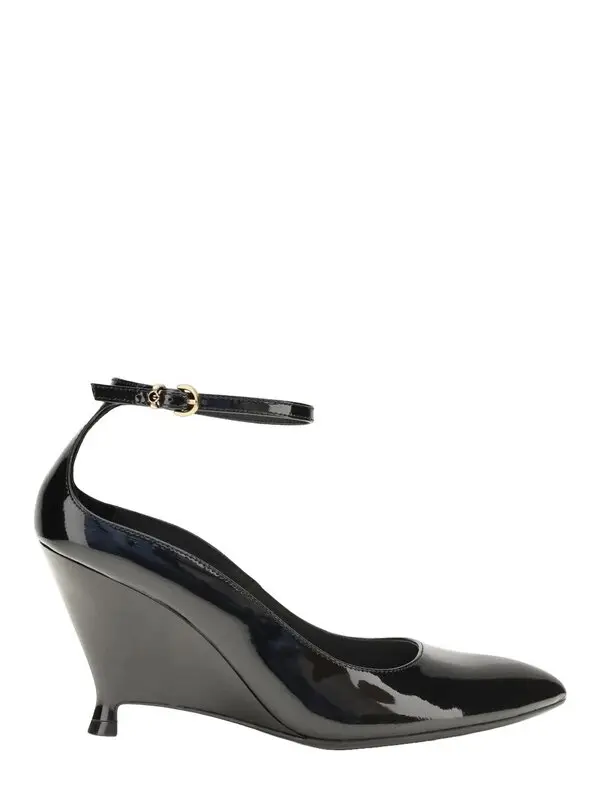 Pinko Gwen Patent Leather Wedge Pumps With Ankle Strap - Black