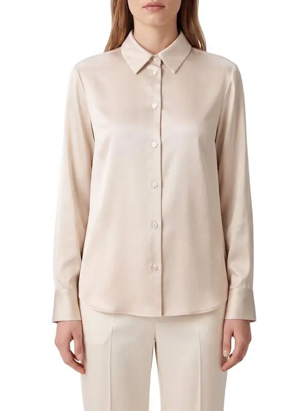 Max Mara Slim Fit Shirt In Stretch Silk Satin With A Classic Collar - Ice