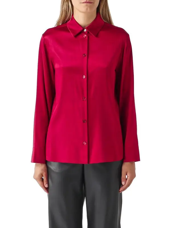 Max Mara Slim Fit Shirt In Stretch Silk Satin With A Classic Collar - Ruby