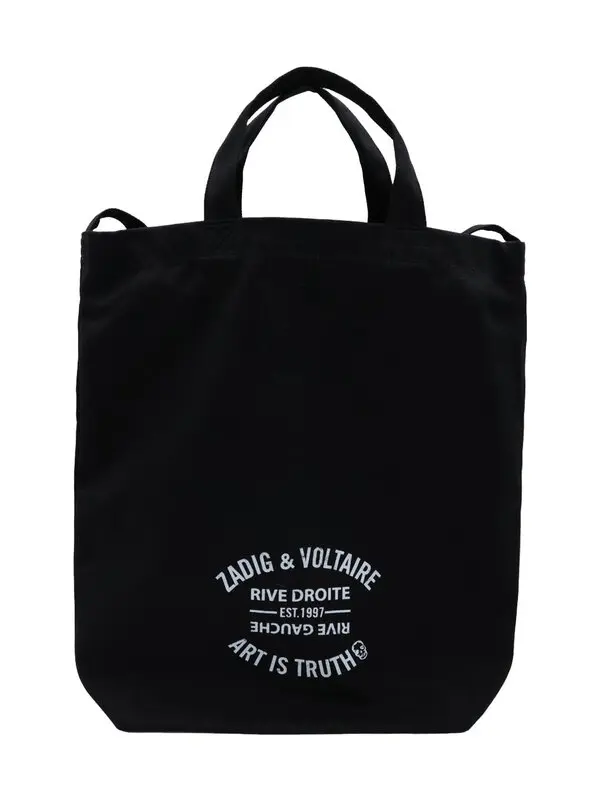 Zadig&Voltaire Cotton Tote Bag With Contrasting Logo And Double Handle - Black