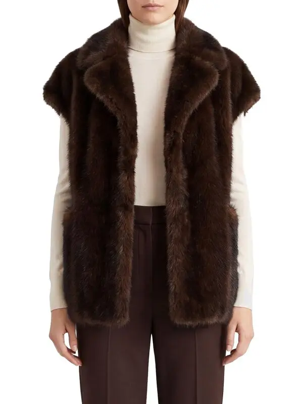 Liviana Conti Rian Short Faux Fur Waistcoat With Lapel Collar - Ebony