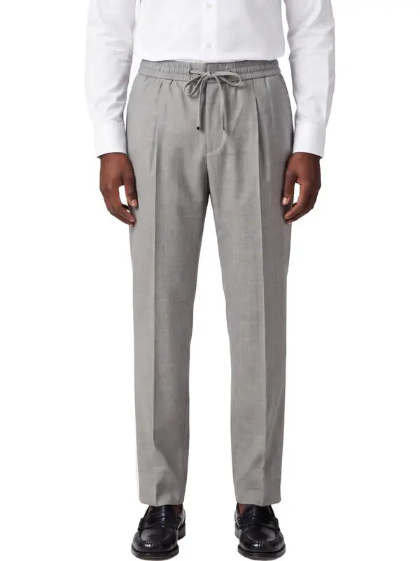 Dolce & Gabbana Straight Trousers In Virgin Wool With Pleats And Drawstring Waist - Grey