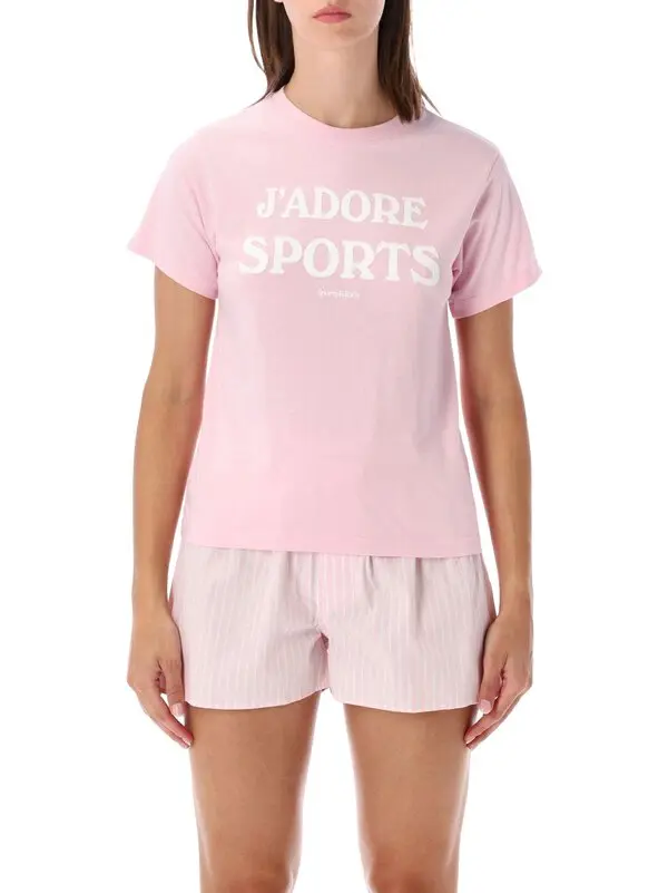Sporty & Rich Slim Fit Cotton T-shirt With Contrasting Slogan Print - Pink