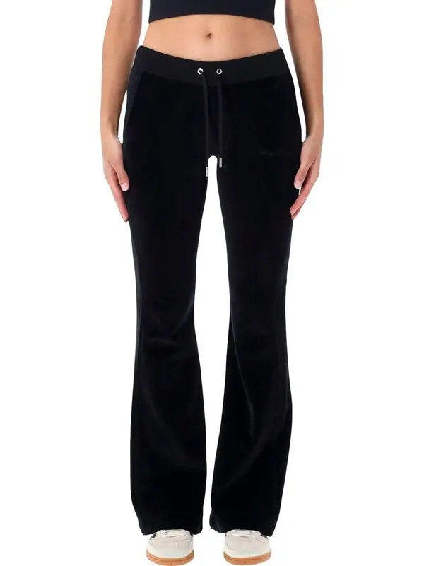 Sporty & Rich Rhinestone-logo Slim-fit Velvet Jogging Trousers - Black