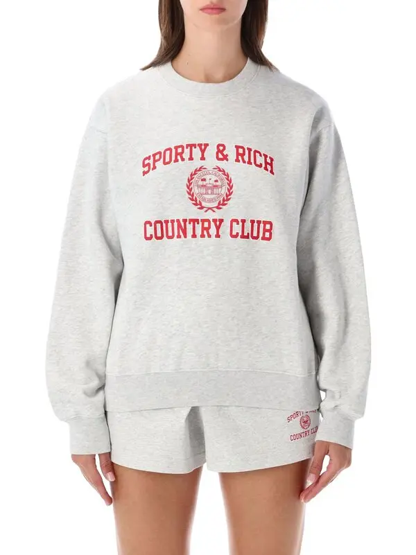Sporty & Rich Crewneck Cotton Jersey Jumper With Contrast Logo - Grey