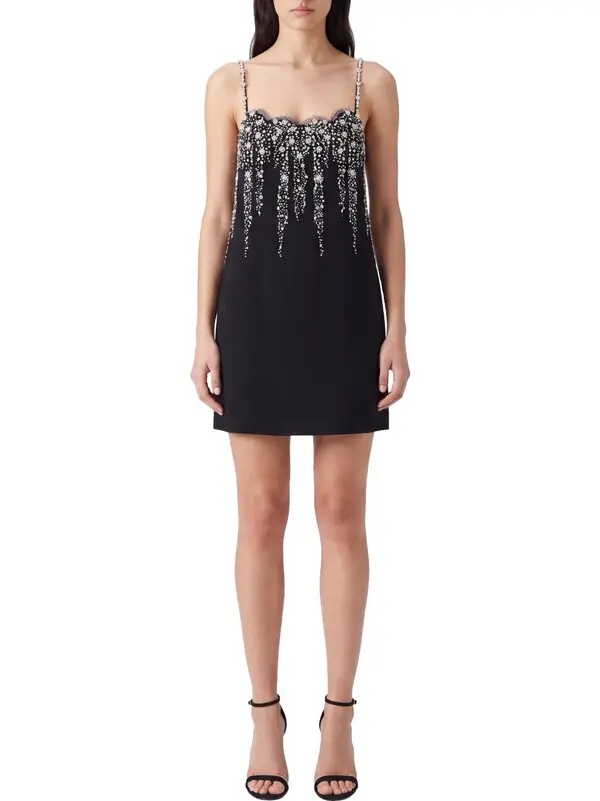 Valentino Garavani Merino Wool Mini Sheath Dress With Rhinestones And Square Neck - Black