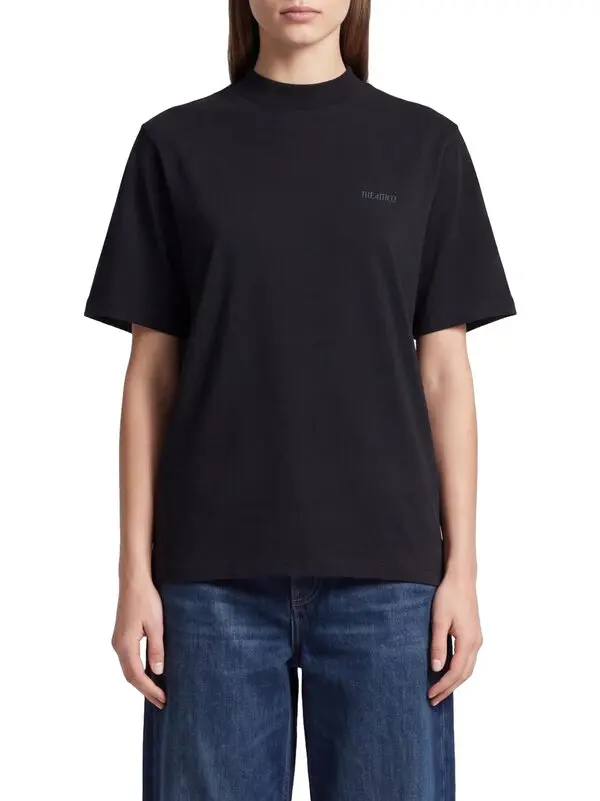 Attico Cotton Crewneck T-shirt With Dropped Shoulders And Tone-on-tone Logo - Black