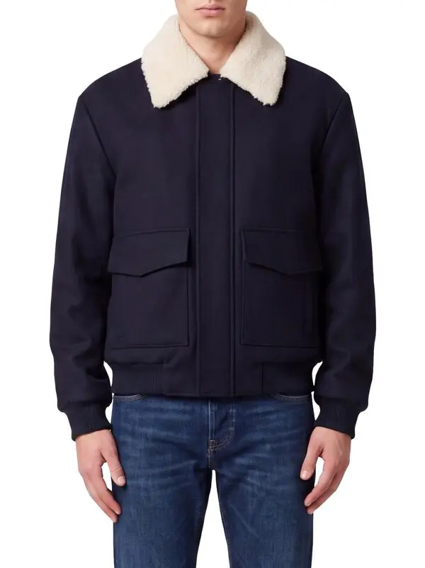 Balmain Wool And Cashmere Blend Bomber Jacket With Removable Fur Collar - Blue