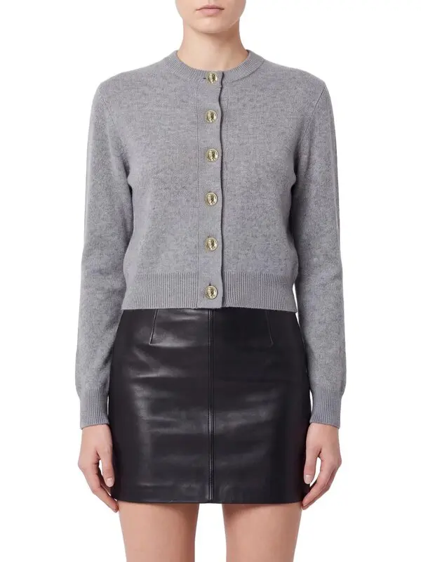 Balmain Crewneck Cardigan In Mohair And Cashmere Blend With Buttons - Grey