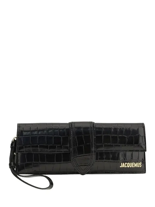 Jacquemus Bambino Crocodile-effect Leather Clutch With Metallic Logo - Black