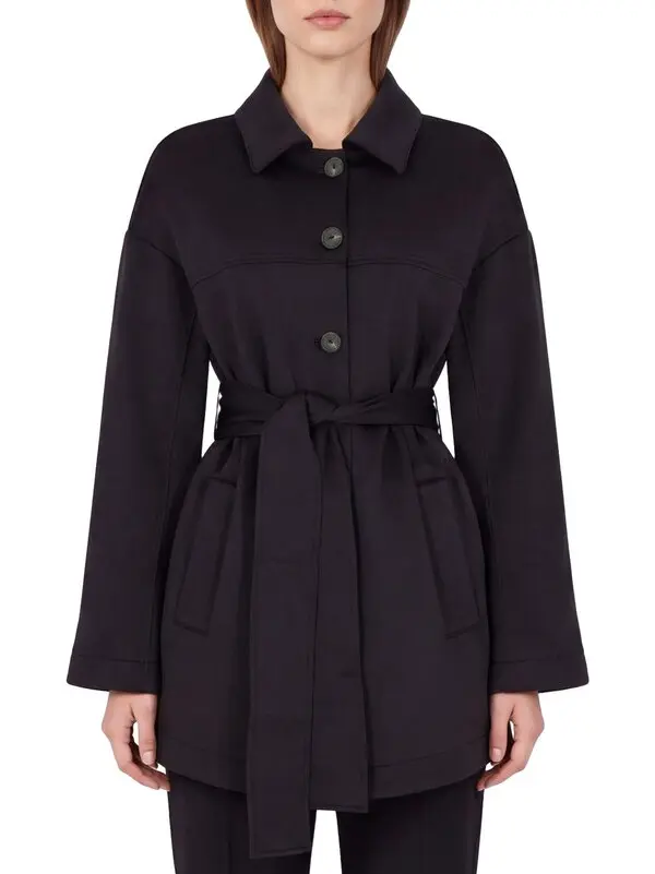 Max Mara Short Crêpe Shirt Jacket With Tie-waist Belt - Black