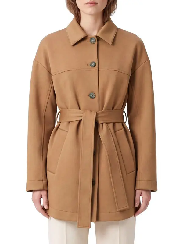 Max Mara Short Crêpe Shirt Jacket With Tie-waist Belt - Hazel