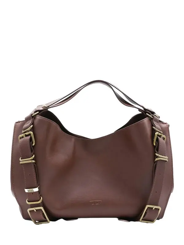 DIESEL® D-one Handbag In Smooth Leather With Oval D Logo And Shoulder Strap - Brown