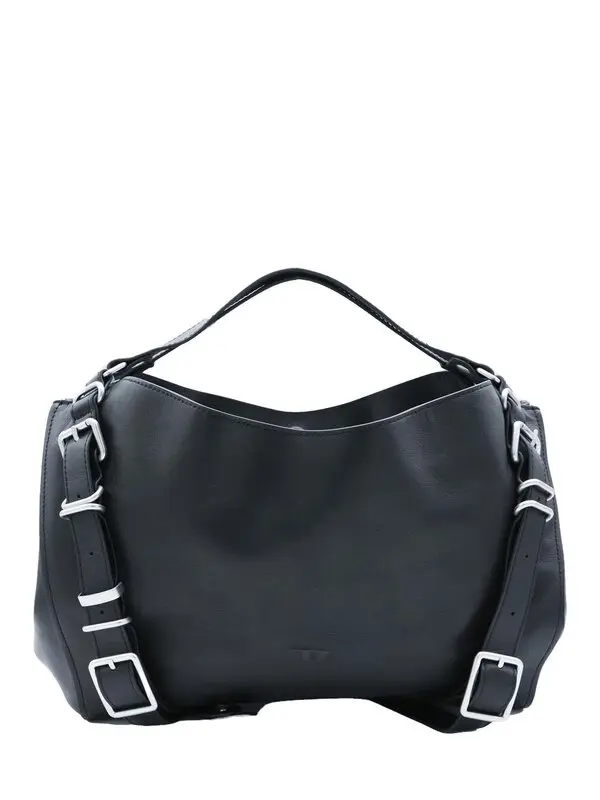 DIESEL® D-one Handbag In Smooth Leather With Oval D Logo And Shoulder Strap - Black
