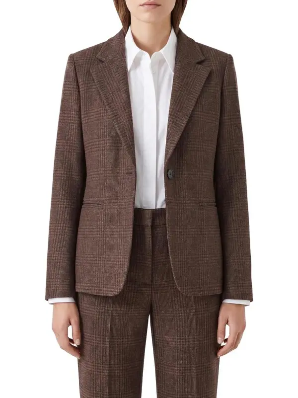 Max Mara Single-breasted Prince Of Wales Check Blazer In Viscose Blend - Dark