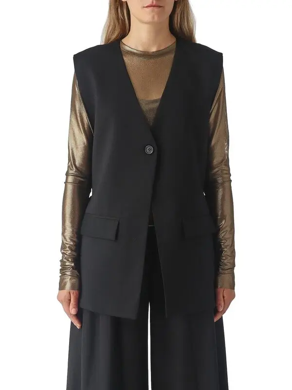 MEIMEIJ Single-breasted Wool Blend Tailored Waistcoat With V-neck - Black