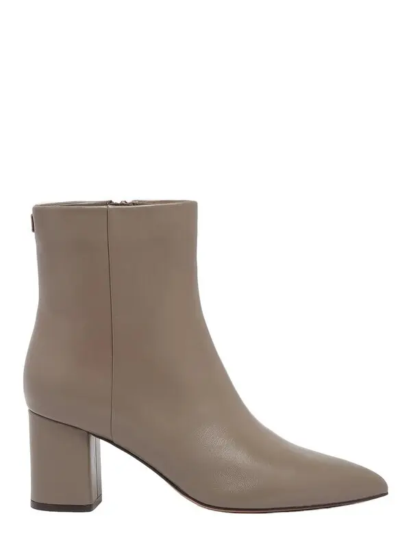 TWINSET Smooth Leather Ankle Boots With Medium Block Heel - Mastic