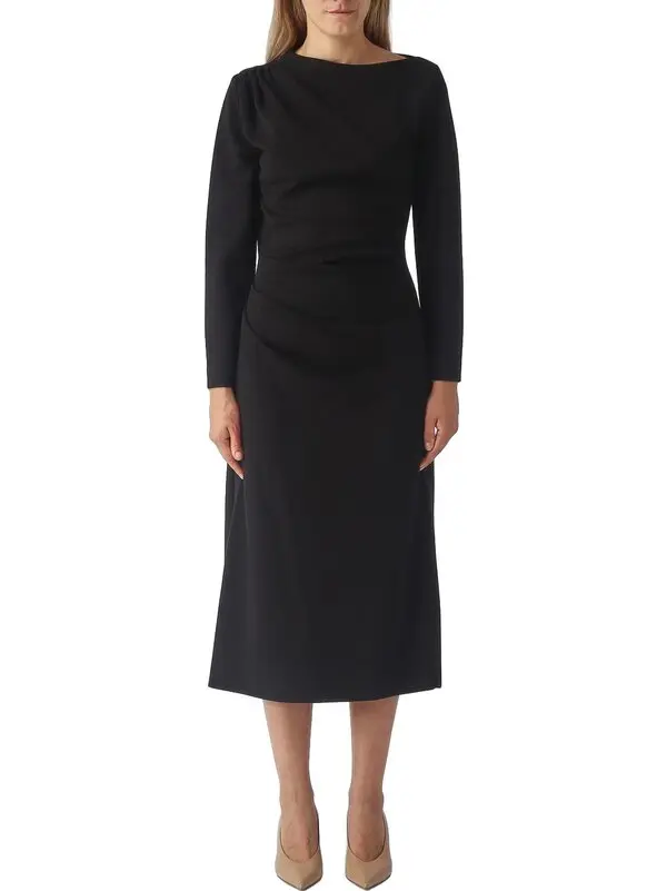 MEIMEIJ Draped Long-sleeved Crêpe Midi Sheath Dress - Black