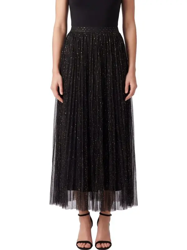 TWINSET High-waisted Pleated Midi Skirt In Tulle With Side Zip Closure - Black