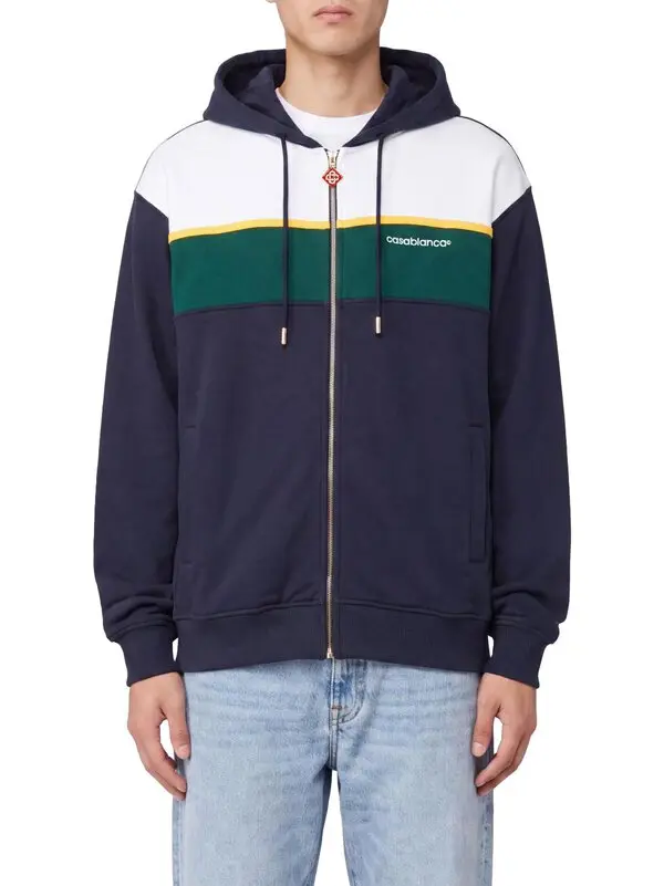 Casablanca Striped Organic Cotton Zip-up Hoodie With Embroidered Logo - Blue