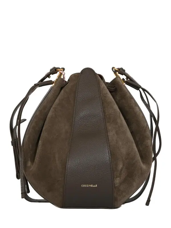 COCCINELLE Suede Leather Bucket Bag With Removable Shoulder Strap - Mud