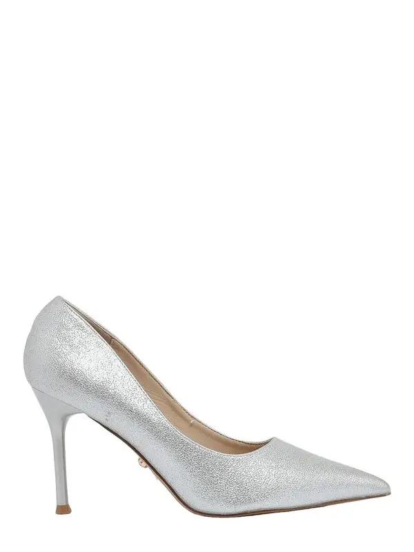 TWENTY FOURHAITCH Faux Leather Stiletto Pumps With Almond Toe - Silver