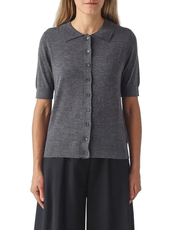MEIMEIJ Short-sleeved Slim Fit Cardigan In Pure Virgin Wool - Grey