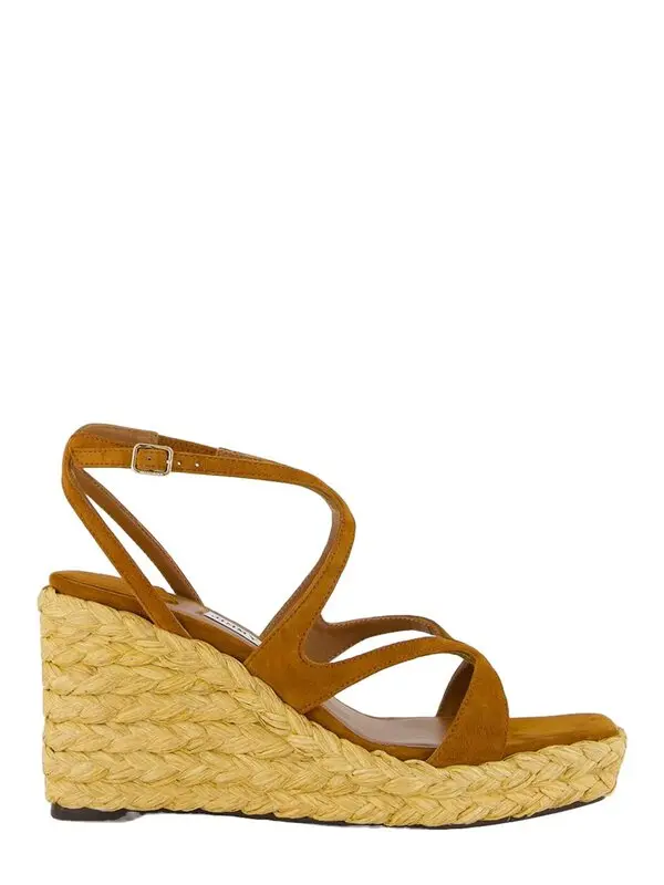 JIMMY CHOO Ayla Suede And Jute Wedge Sandals With Square Toe - Brown