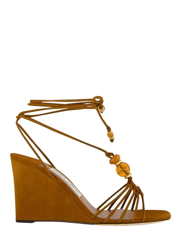 JIMMY CHOO Lova Suede Wedge Sandals With Ankle Ties - Brown