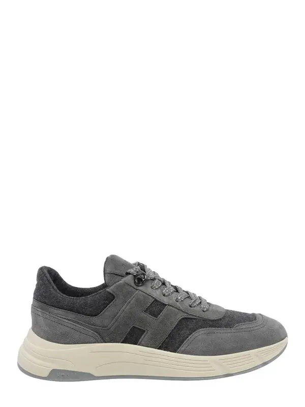 Hogan Hyperlight Wool Blend And Suede Sneakers With Side H Logo - Grey
