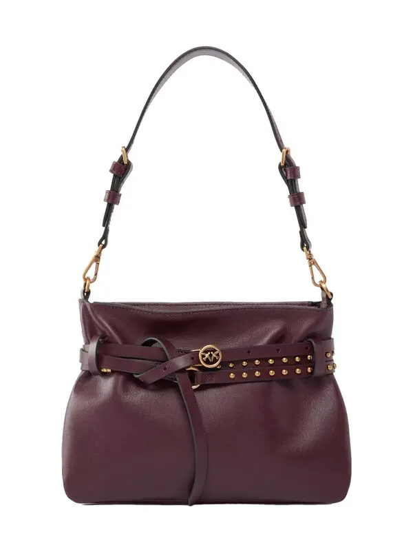 Pinko Calfskin Leather Belt Bag With Metallic Love Birds Logo - Red