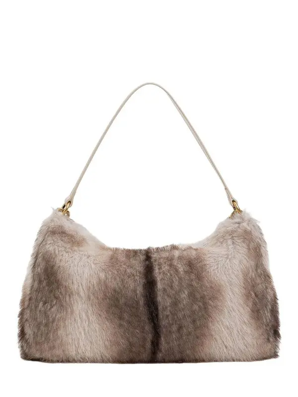 TWINSET Animal Print Faux Fur Shoulder Bag With Zip Closure - Brown