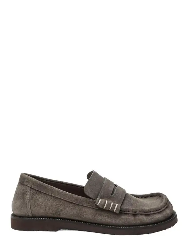JW Anderson Suede Penny Loafers With Contrast Stitching - Brown