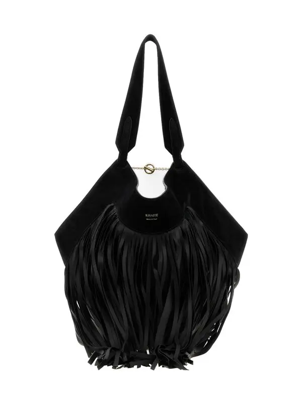 Khaite Lotus Suede Shoulder Bag With Fringes - Black