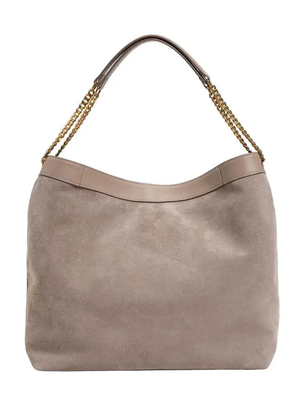 TWINSET Suede Double Handle Shoulder Bag - Mastic