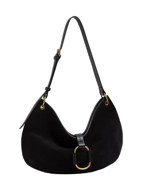 TWINSET Suede Shoulder Bag With Adjustable Handle And Lettering Logo - Black