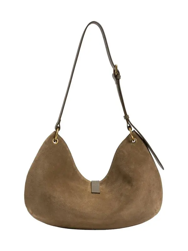 TWINSET Suede Shoulder Bag With Adjustable Handle And Lettering Logo - Olive