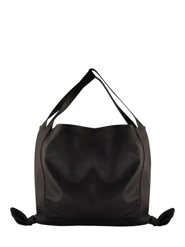 Hereu Calf Leather Tote Bag With Double Handle And Decorative Knot - Black