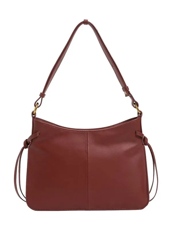 TWINSET Smooth Leather Shoulder Bag With Adjustable Handle And Webbing Details - Cherry